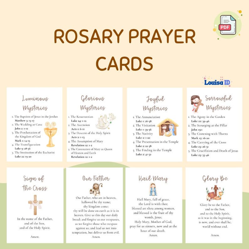 Rosary Prayer Cards for Kids, Holy Rosary Prayers, Religious Education ...