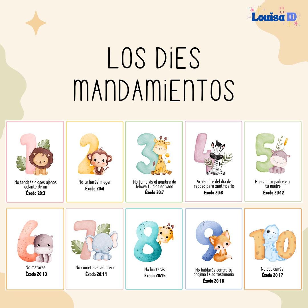 Spanish 10 Commandments Flashcards for Kids, Christian Bible Learning ...