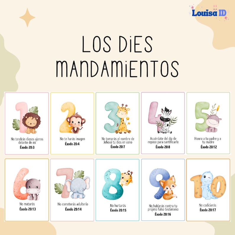 Spanish 10 Commandments Flashcards for Kids, Christian Bible Learning ...
