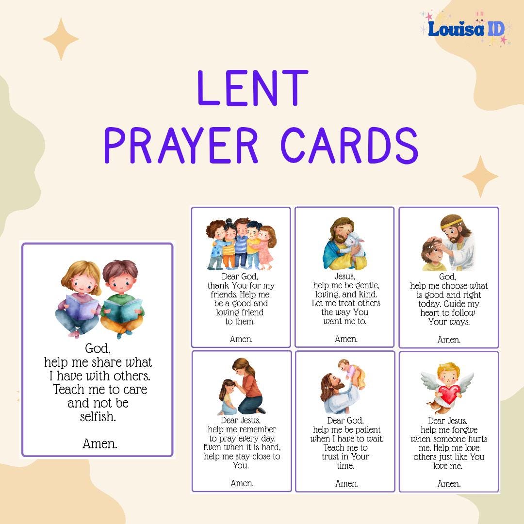 Lent Prayer Cards for Kids, 40 Days Catholic Devotional Activity (PDF ...