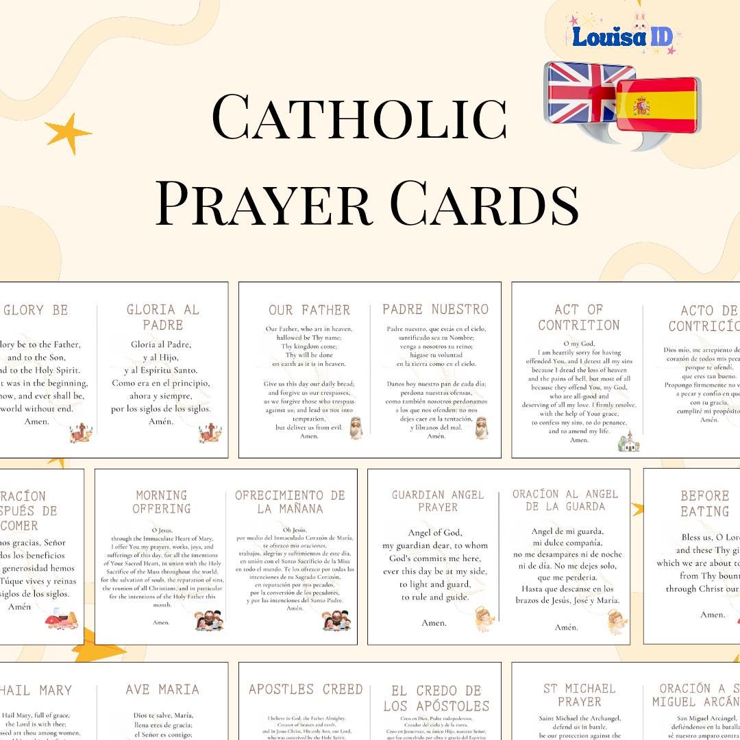 Spanish English Catholic Prayer Cards, 12 Printable Billingual Prayers ...