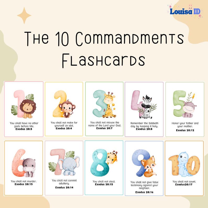 Ten Commandments Flashcards, Christian Kids Bible Printable, Sunday ...
