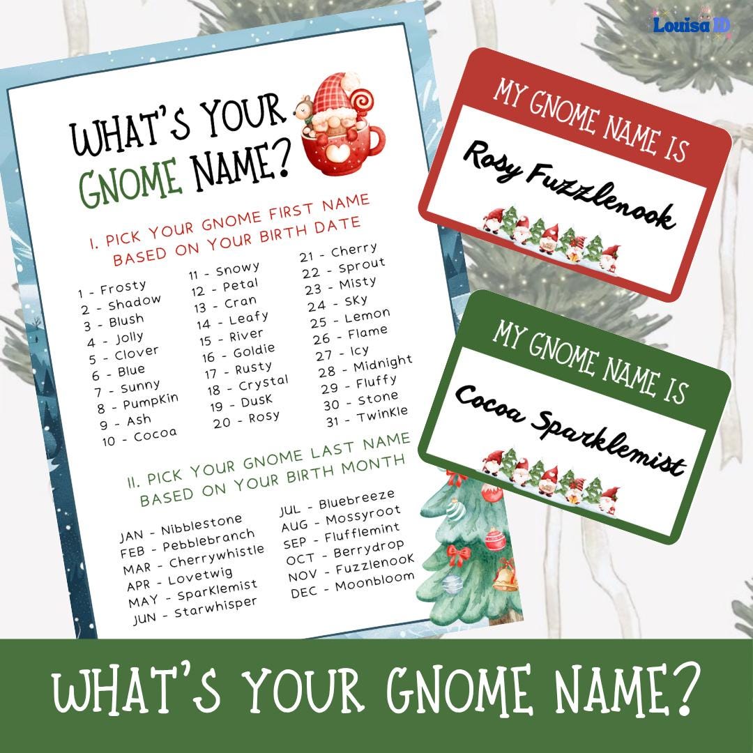 What's Your Gnome Name, Printable Christmas Gnome Name Generator ...