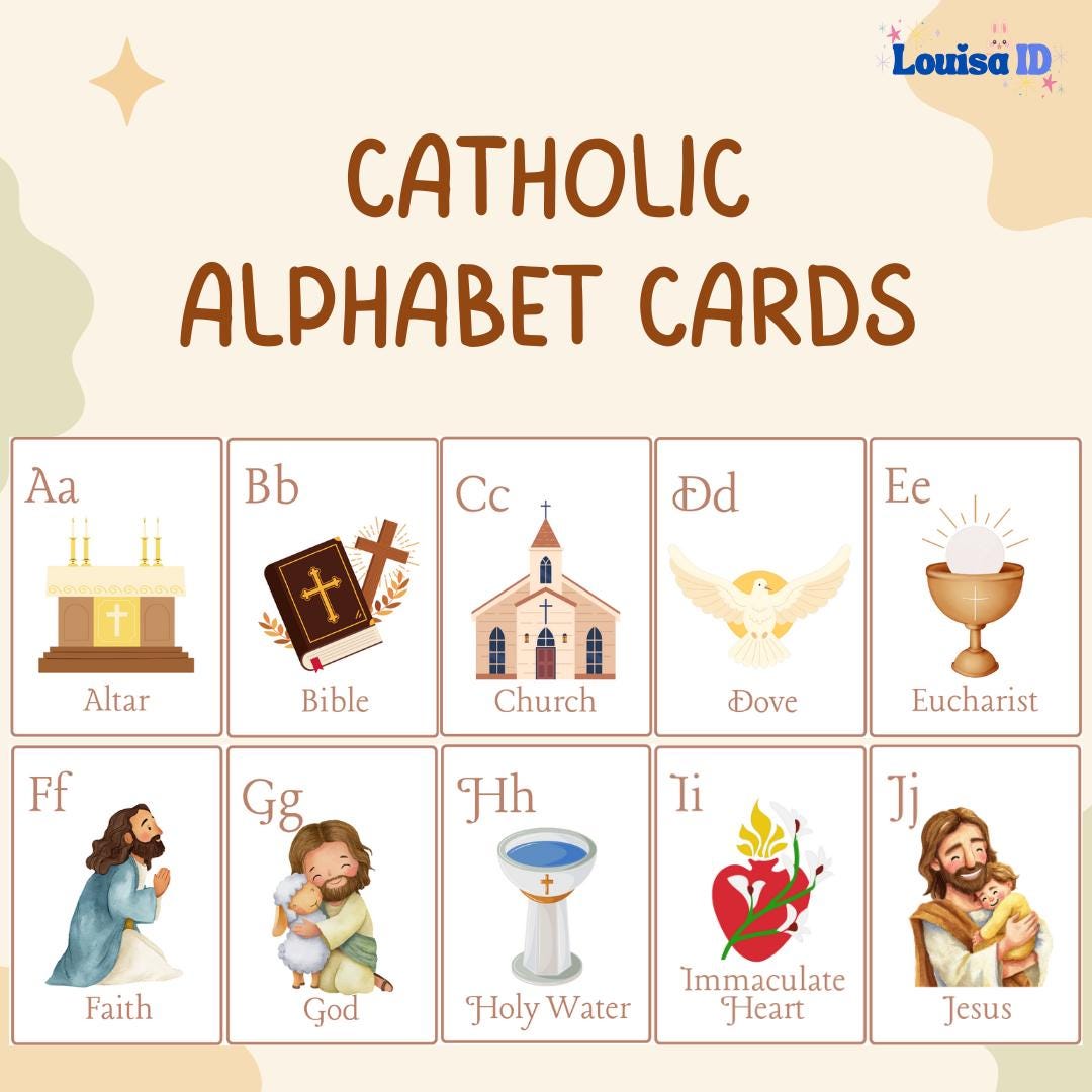 Catholic Alphabet Flashcards for Kids, A–Z Catholic ABC Printable for ...