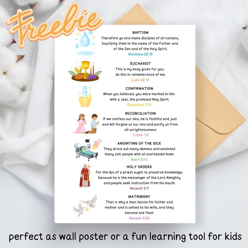 7 Sacraments Flashcards for Kids, Religious Education (PDF Download) - Etsy