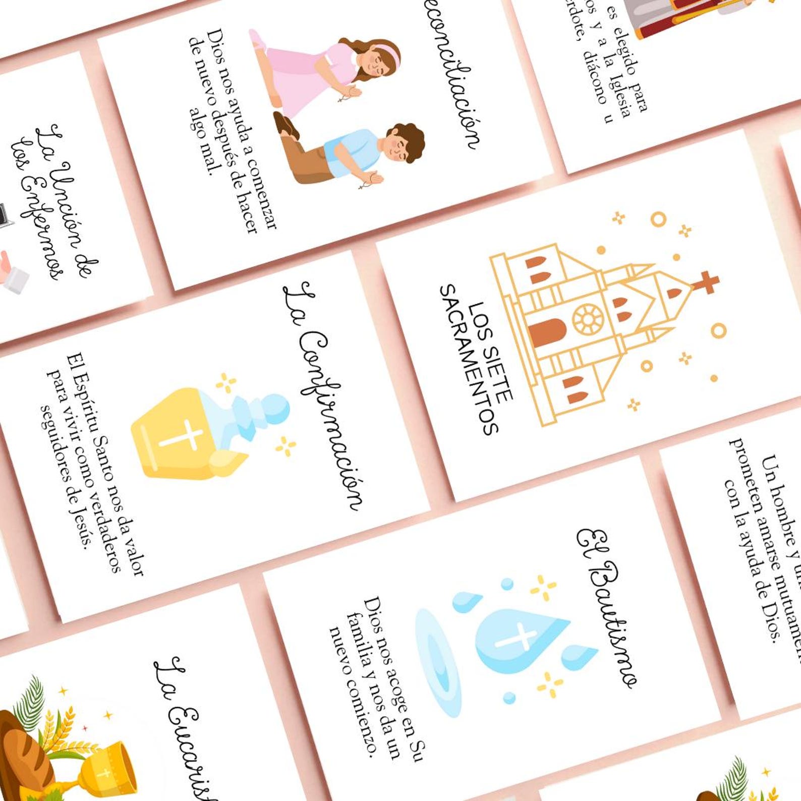 Spanish 7 Sacraments Flashcards for Kids, Catholic Education (PDF ...
