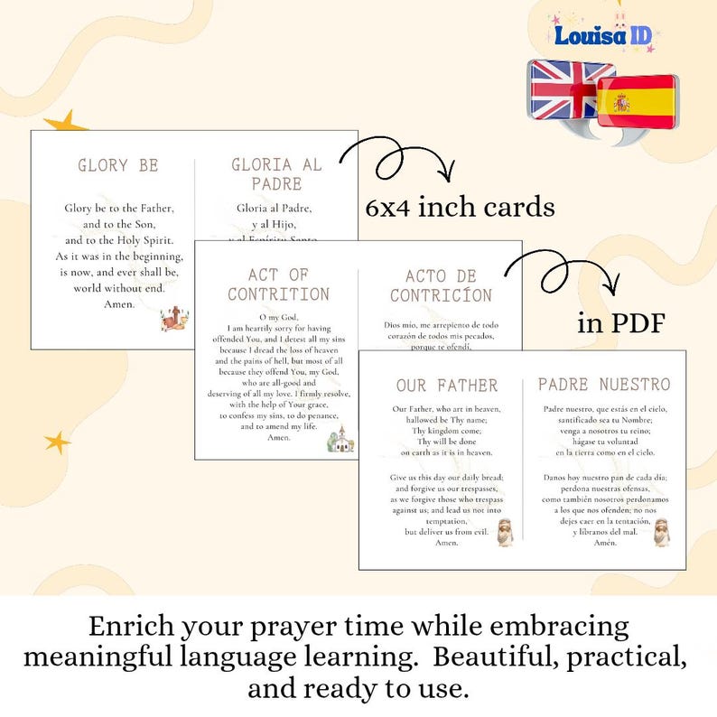 Spanish English Catholic Prayer Cards, 12 Printable Billingual Prayers ...