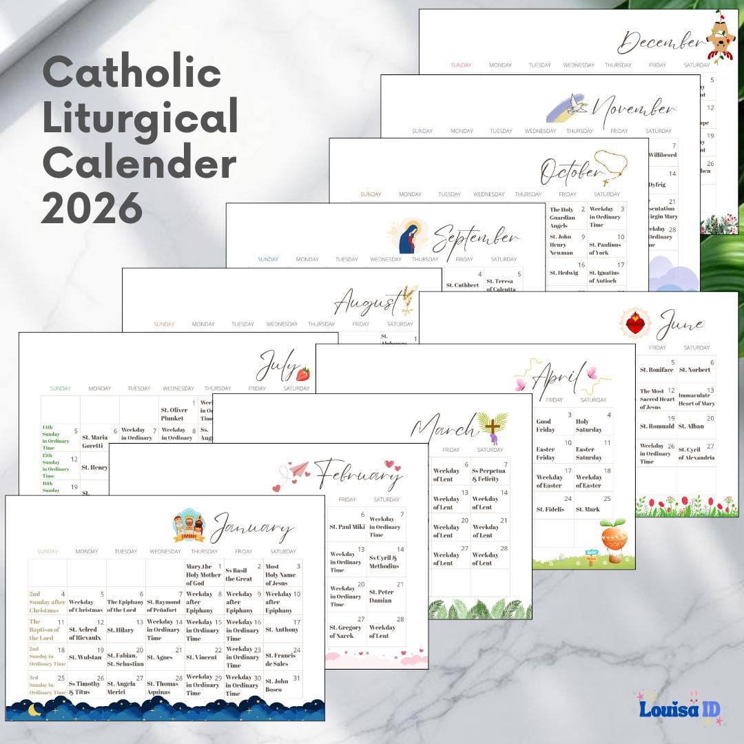 Catholic Liturgical Calendar: Printable Saints Feast Days (digital ...