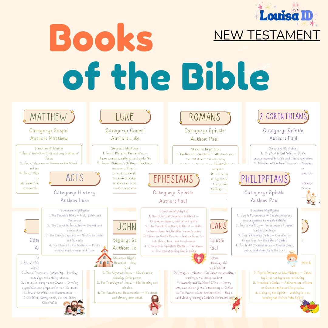 New Testament Flashcards, Books of the Bible, Christian Learning (PDF ...