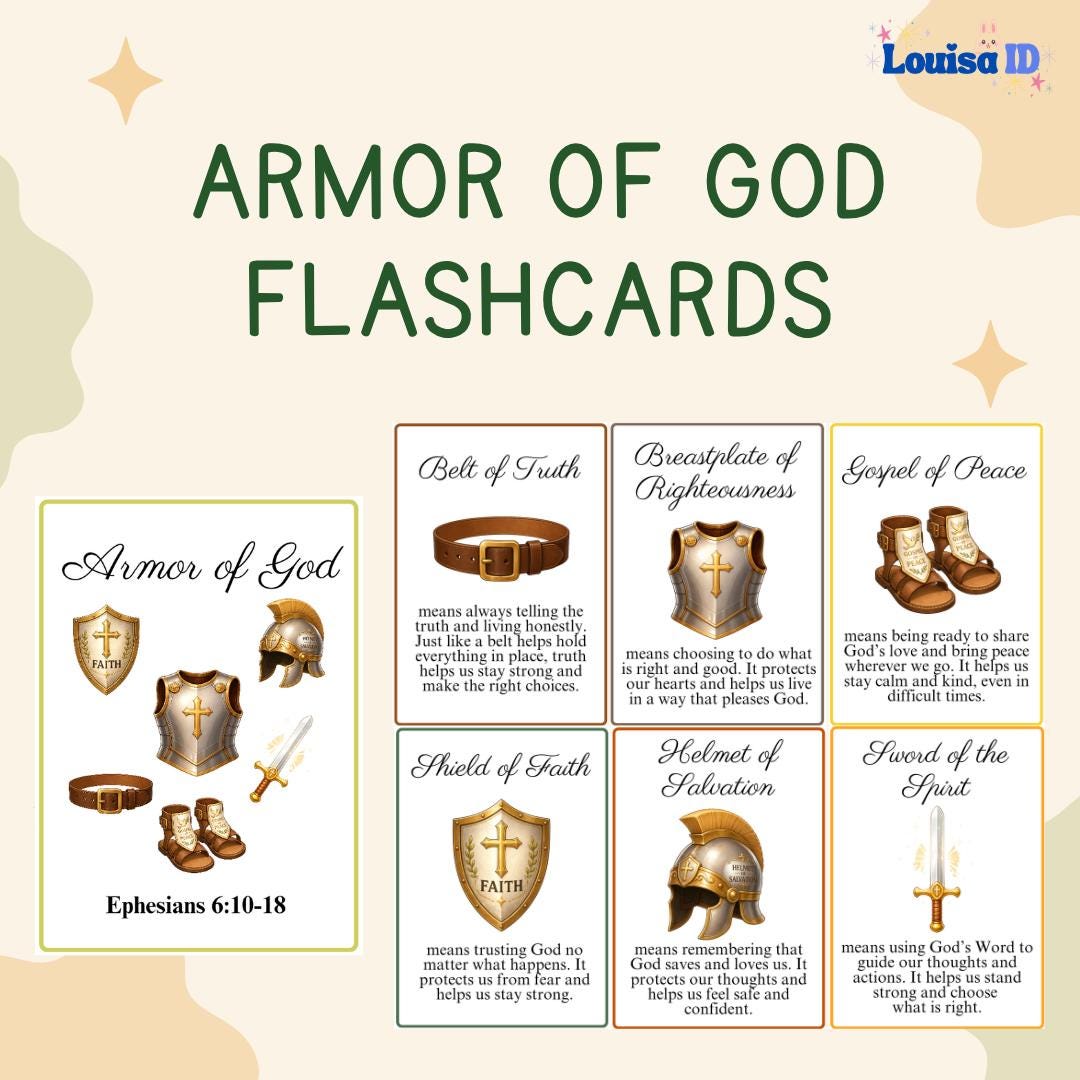 Armor of God Flashcards, Printable Christian Bible Activity for Kids ...