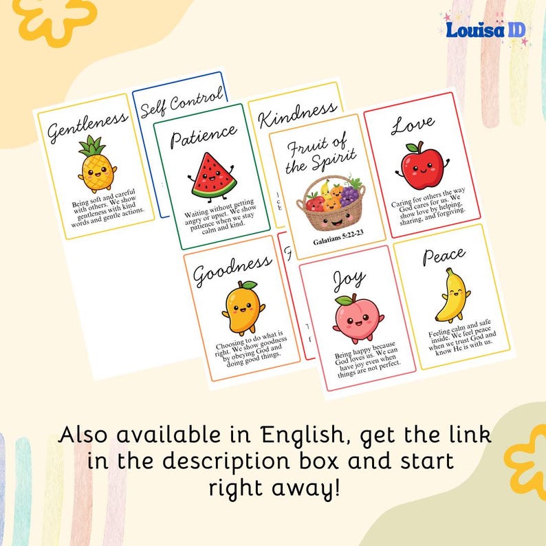Spanish Fruit of the Spirit Flashcards, Christian Bible Learning ...