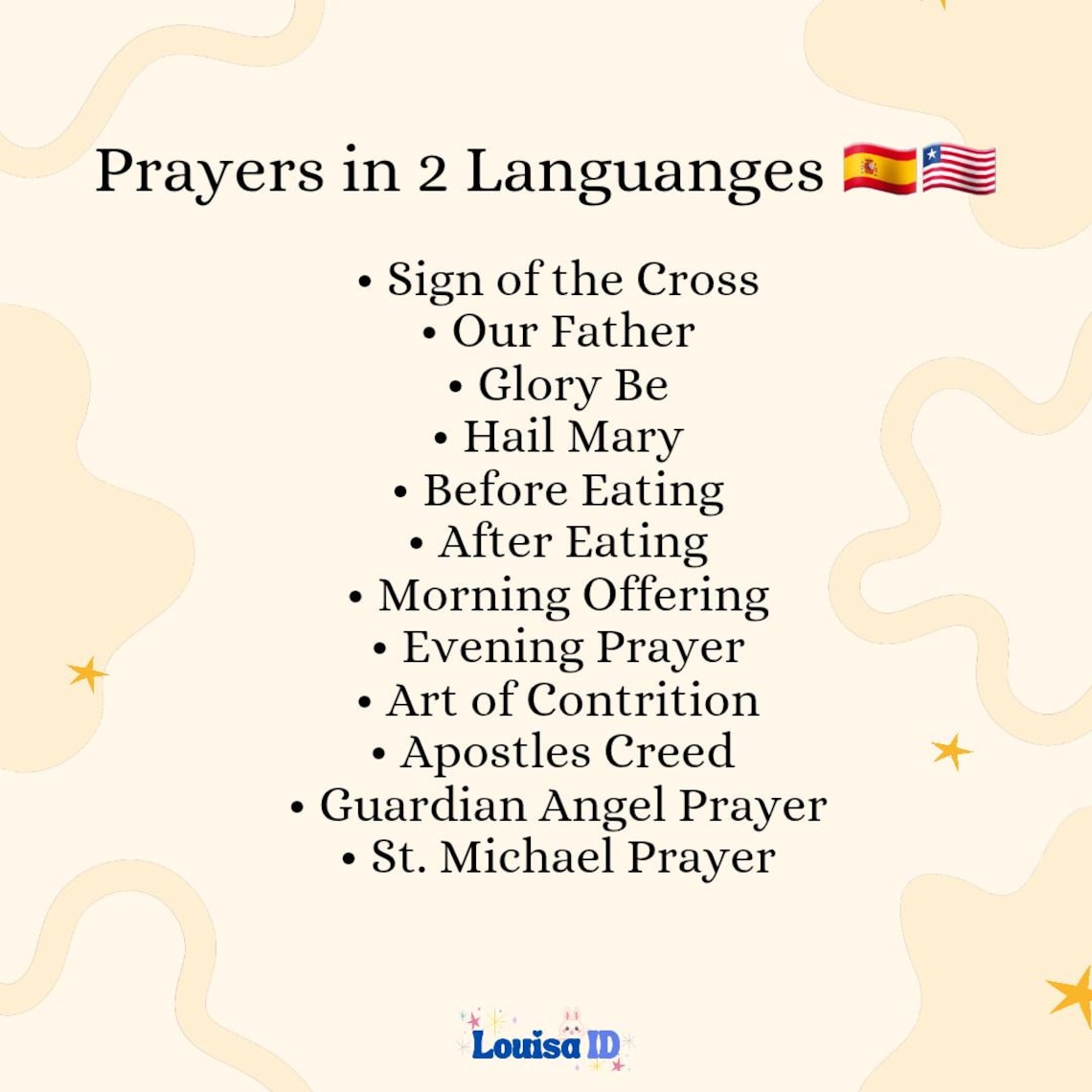 Spanish English Catholic Prayer Cards, 12 Printable Billingual Prayers ...
