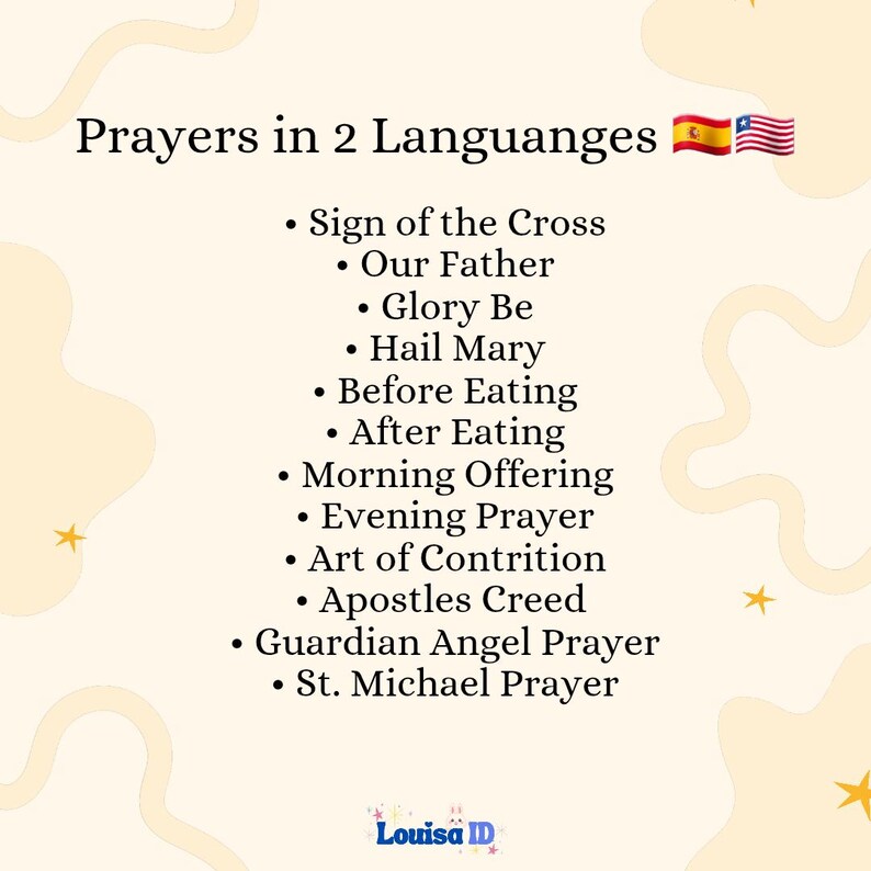 Spanish English Catholic Prayer Cards, 12 Printable Billingual Prayers ...