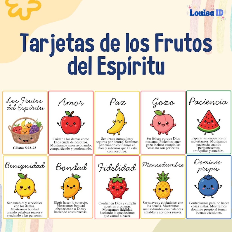 Spanish Fruit of the Spirit Flashcards, Christian Bible Learning ...