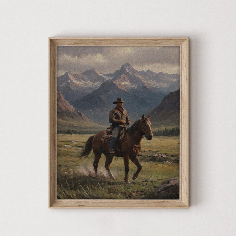 Vintage Cowboy Oil Painting: Western Wall Art Print (digital Download ...