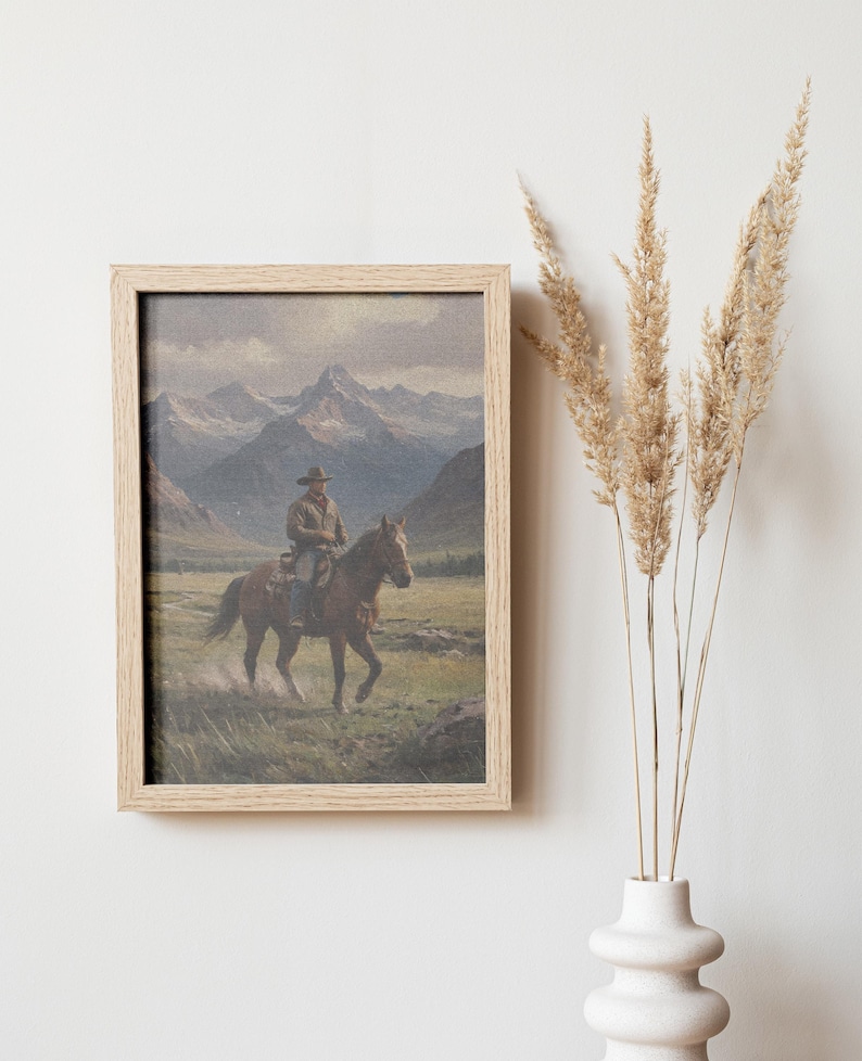 Vintage Cowboy Oil Painting: Western Wall Art Print (digital Download ...