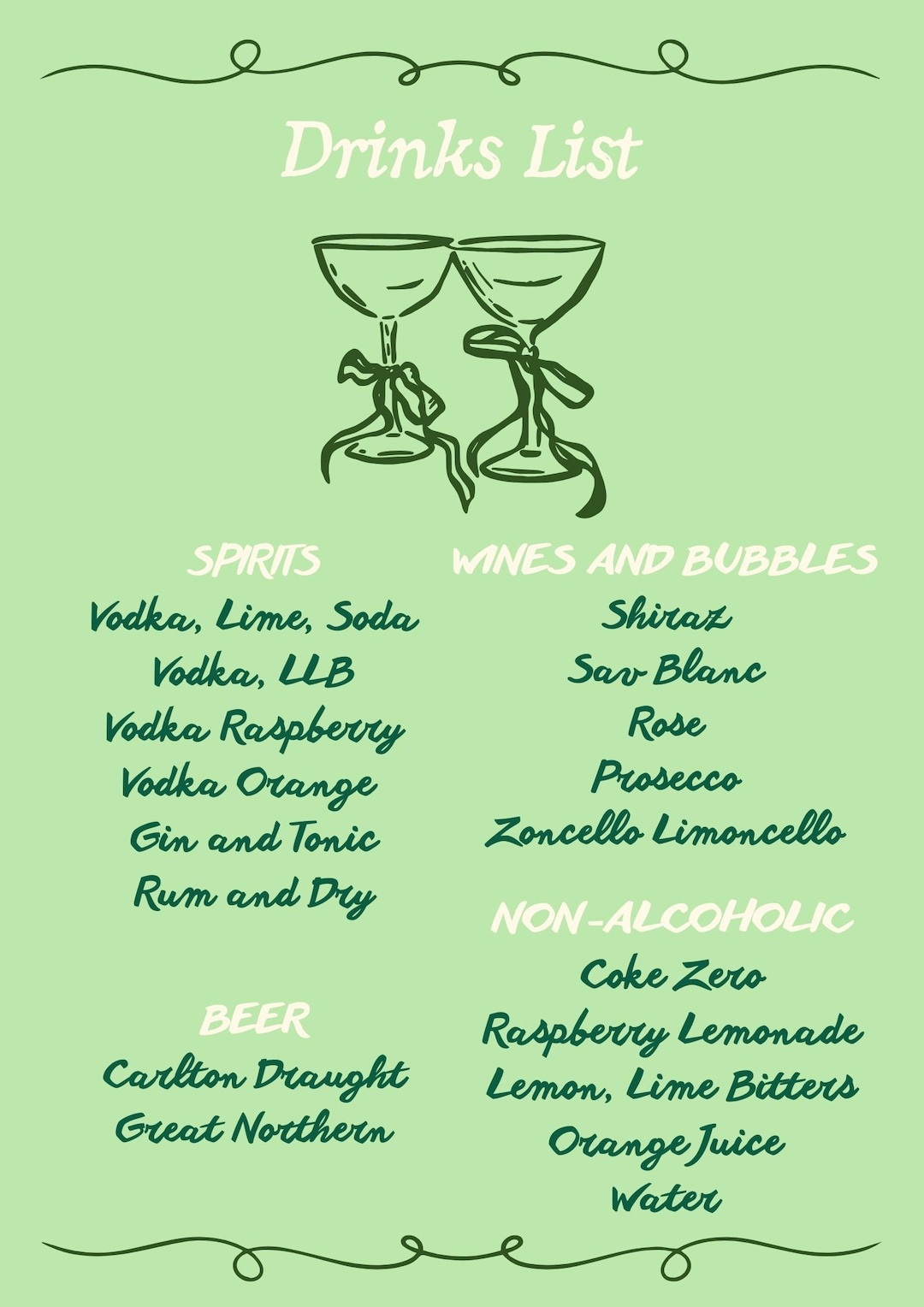Custom Drink List – Personalised Bar Menu – Digital & Printed Options ...