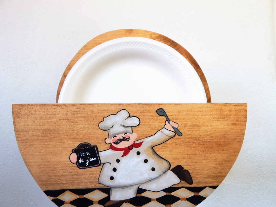 Chef Paper Plate Holder, Chef Decor, Fat Chef, Kitchen Decor, Mothers ...