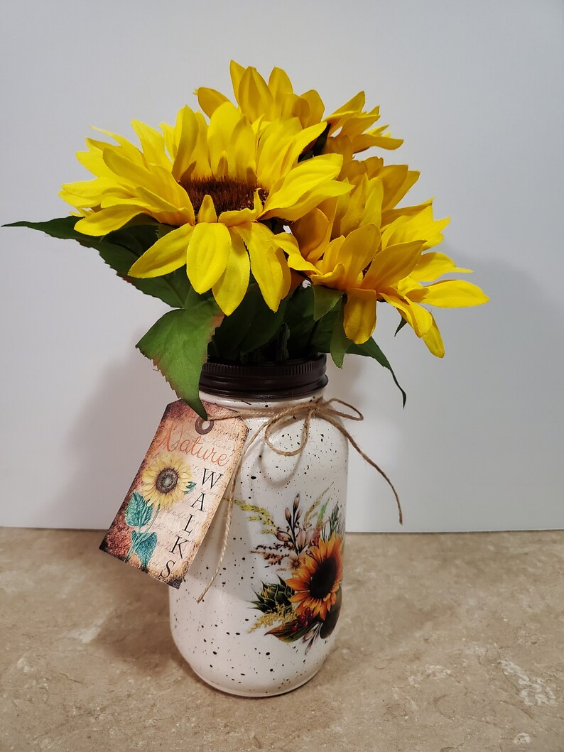 Mason Jar Decorsunflower Decorfarmhouse Decordecoupaged - Etsy