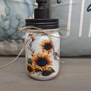 Mason Jar Soap Dispenser,lotion Dispenser,sunflower and Bee Decor ...