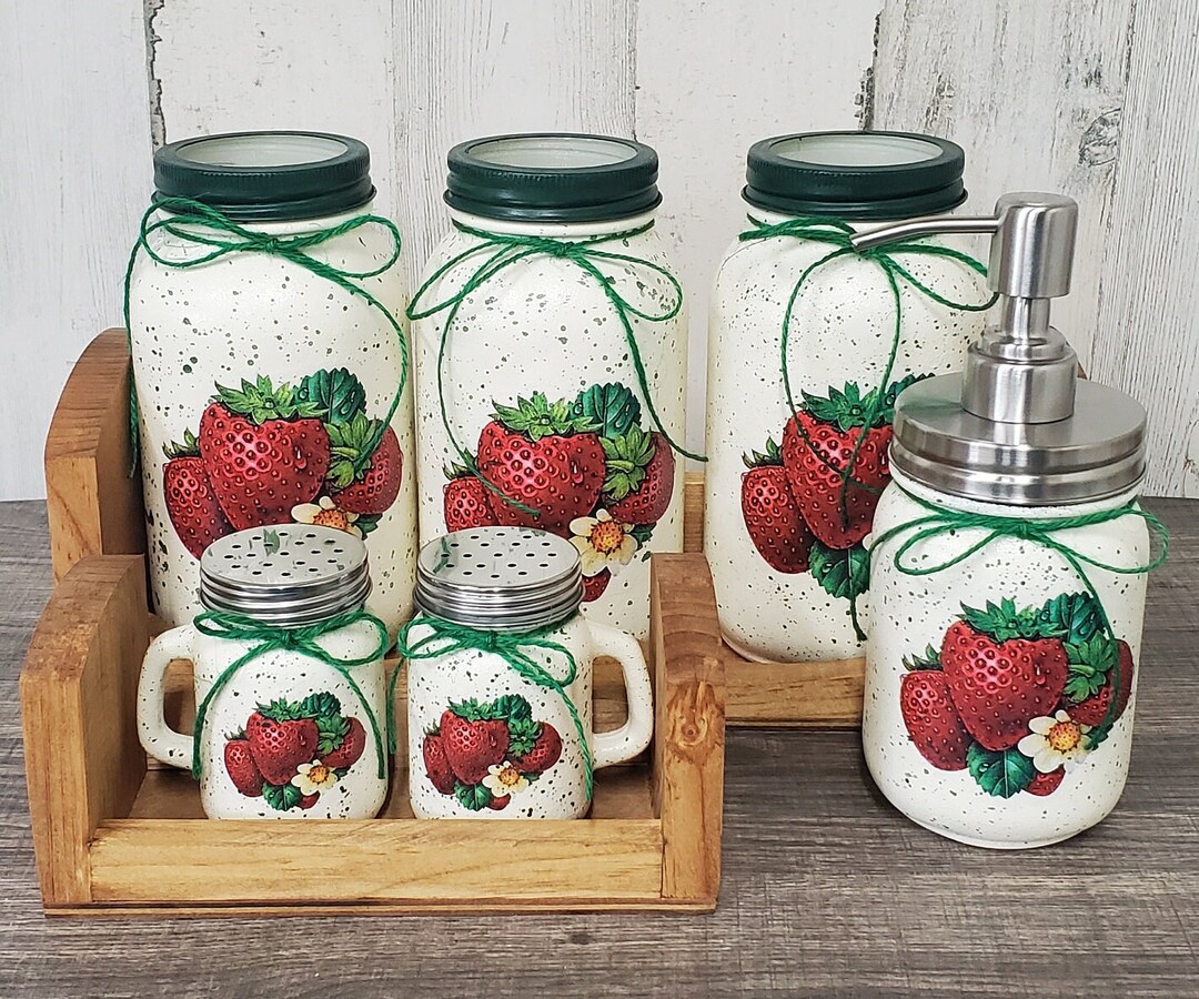 6 Piece Strawberry Utensil Holder, Strawberry Salt Pepper Shakers ...