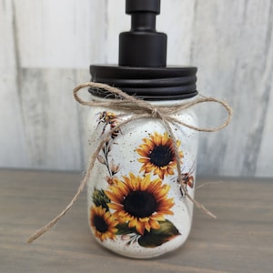Mason Jar Soap Dispenser,lotion Dispenser,sunflower and Bee Decor ...