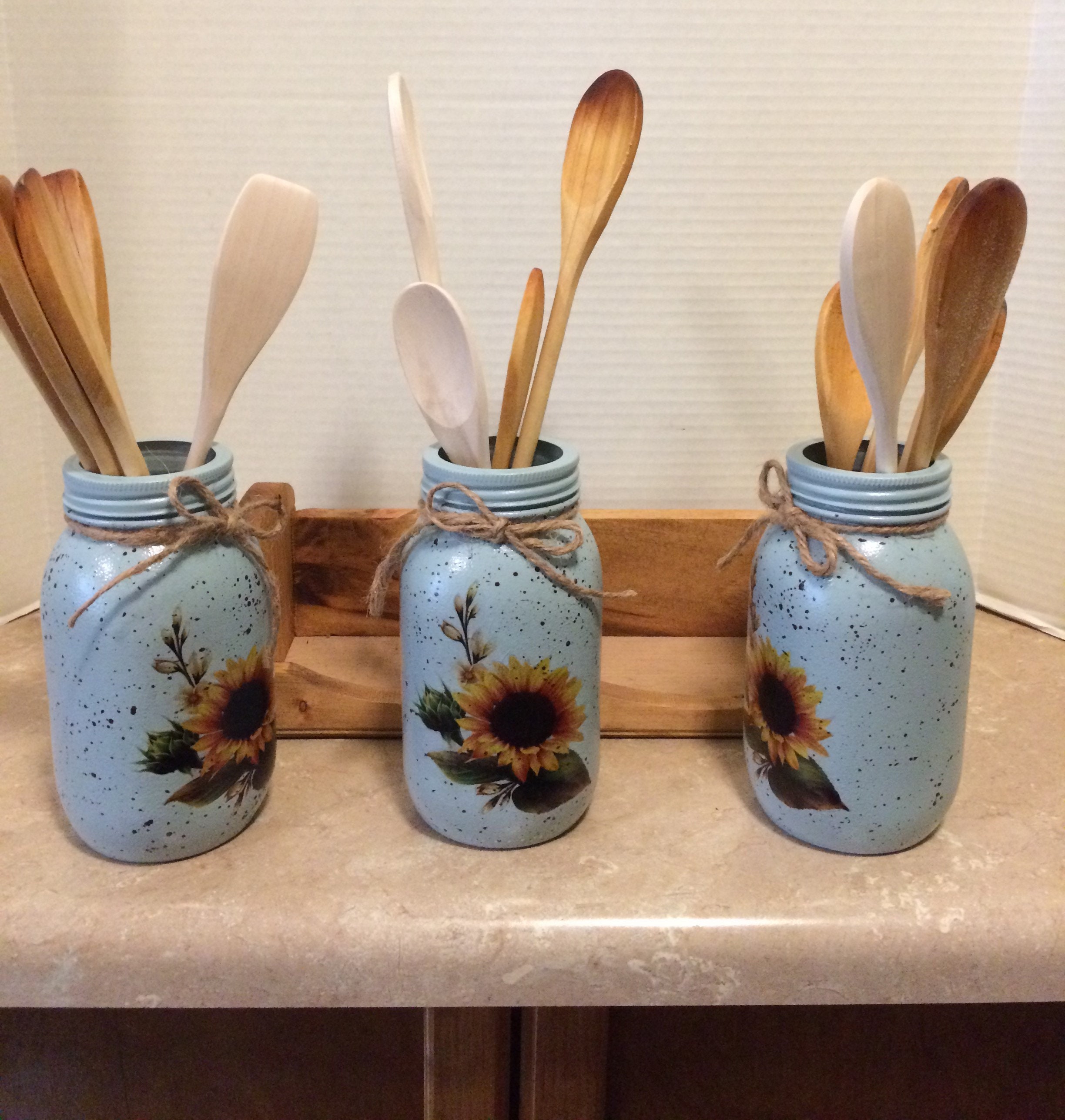 Mason Jar Utensil Holders,Kitchen Utensil Holders,Painted Mason Jars ...