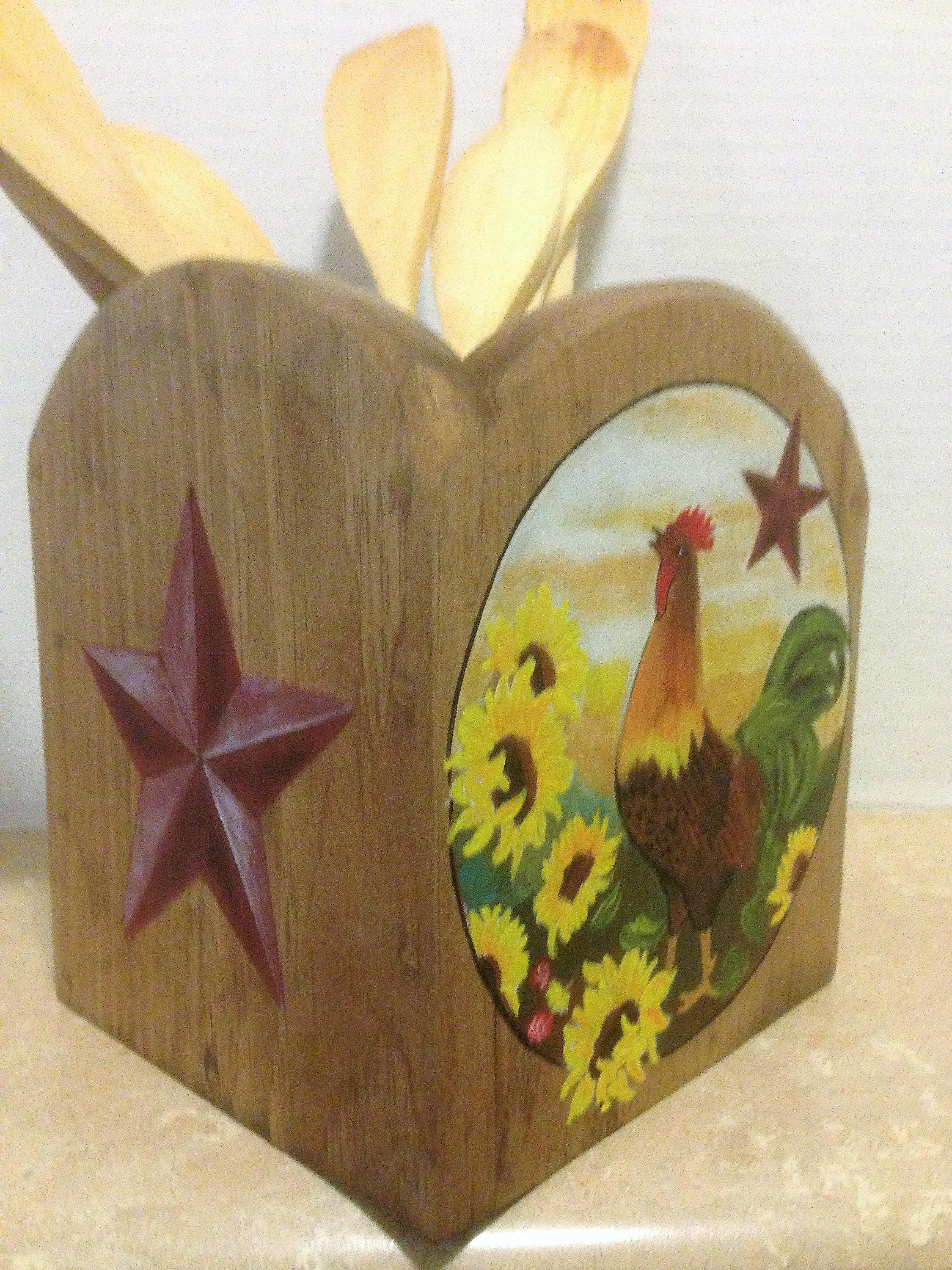 Utensil Holder, Kitchen Utensil Holder, Rooster Decor, Primitive Decor ...