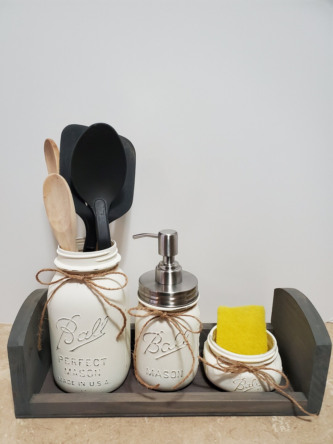 Mason Jar Decor,mason Jar Kitchen Set,mason Jar Soap Dispenser ...