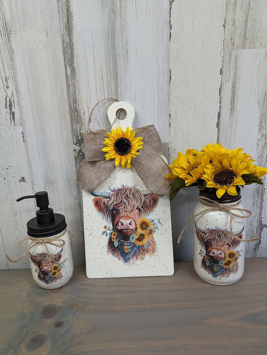 Highland Cow Soap Dispenser, Decorative Cutting Board, and Flower Vase ...