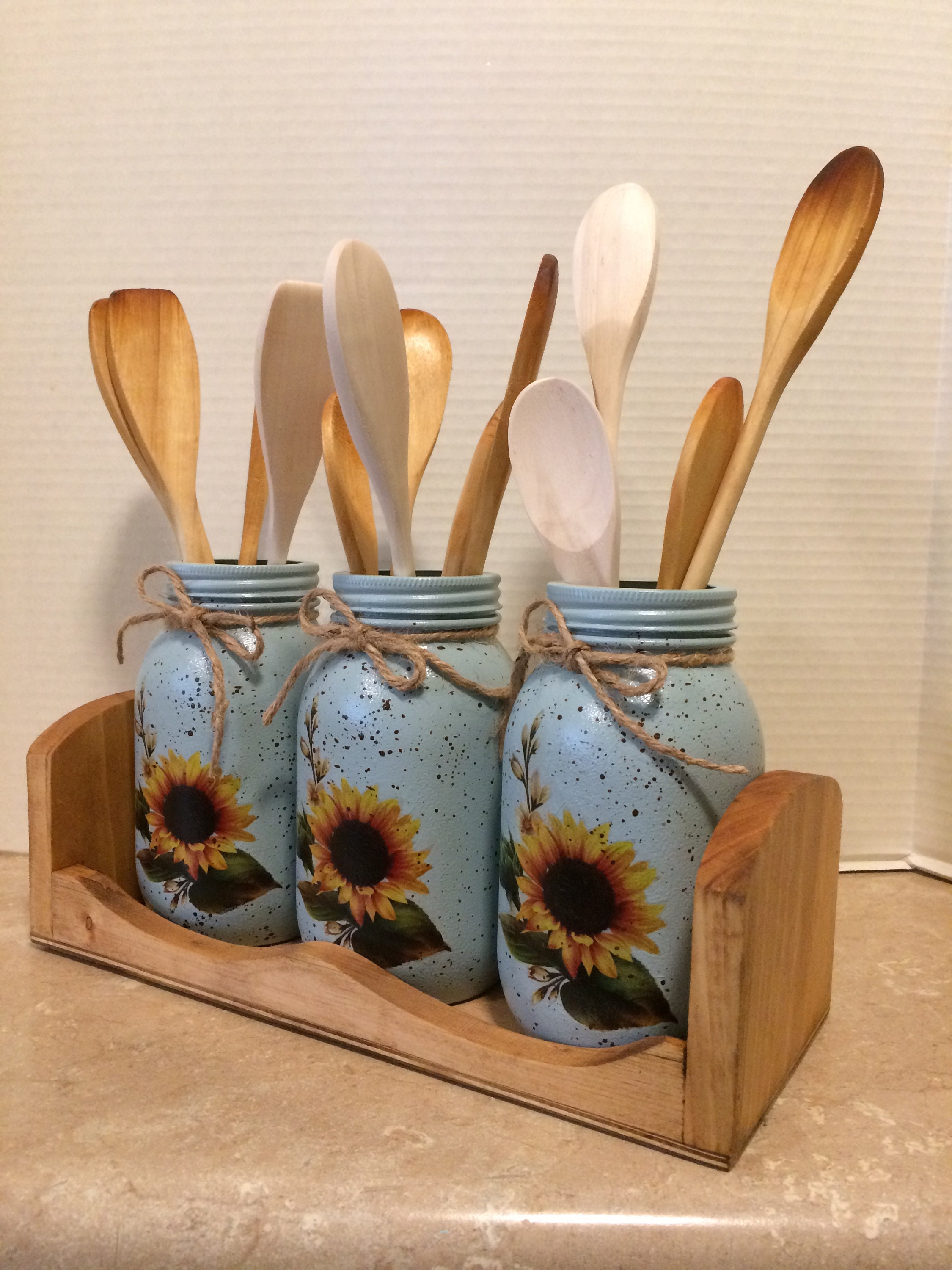 Mason Jar Utensil Holders,Kitchen Utensil Holders,Painted Mason Jars ...