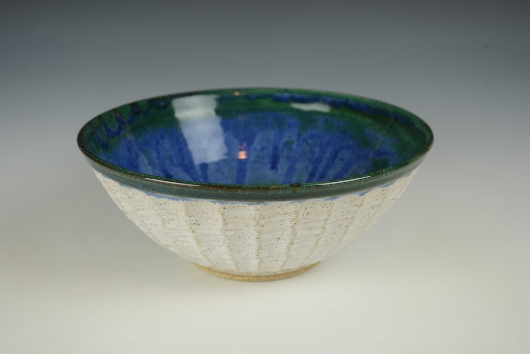 8 Speckled White Faceted Serving Bowl, Salad Bowl Handmade Stoneware ...