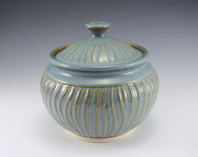 Pale Blue Carved Cookie Jar - Candy Canister - Handmade Stoneware ...
