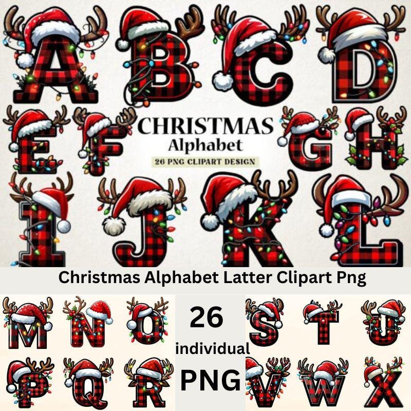 Christmas Alphabet PNG Bundle: Santa Hat Letters (commercial Use) - Etsy