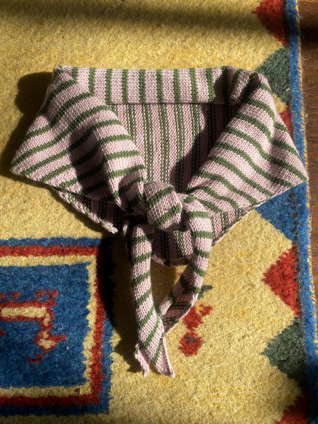 Merino Wool Striped Hand-knitted Triangle Scarf Neckerchief Headscarf ...