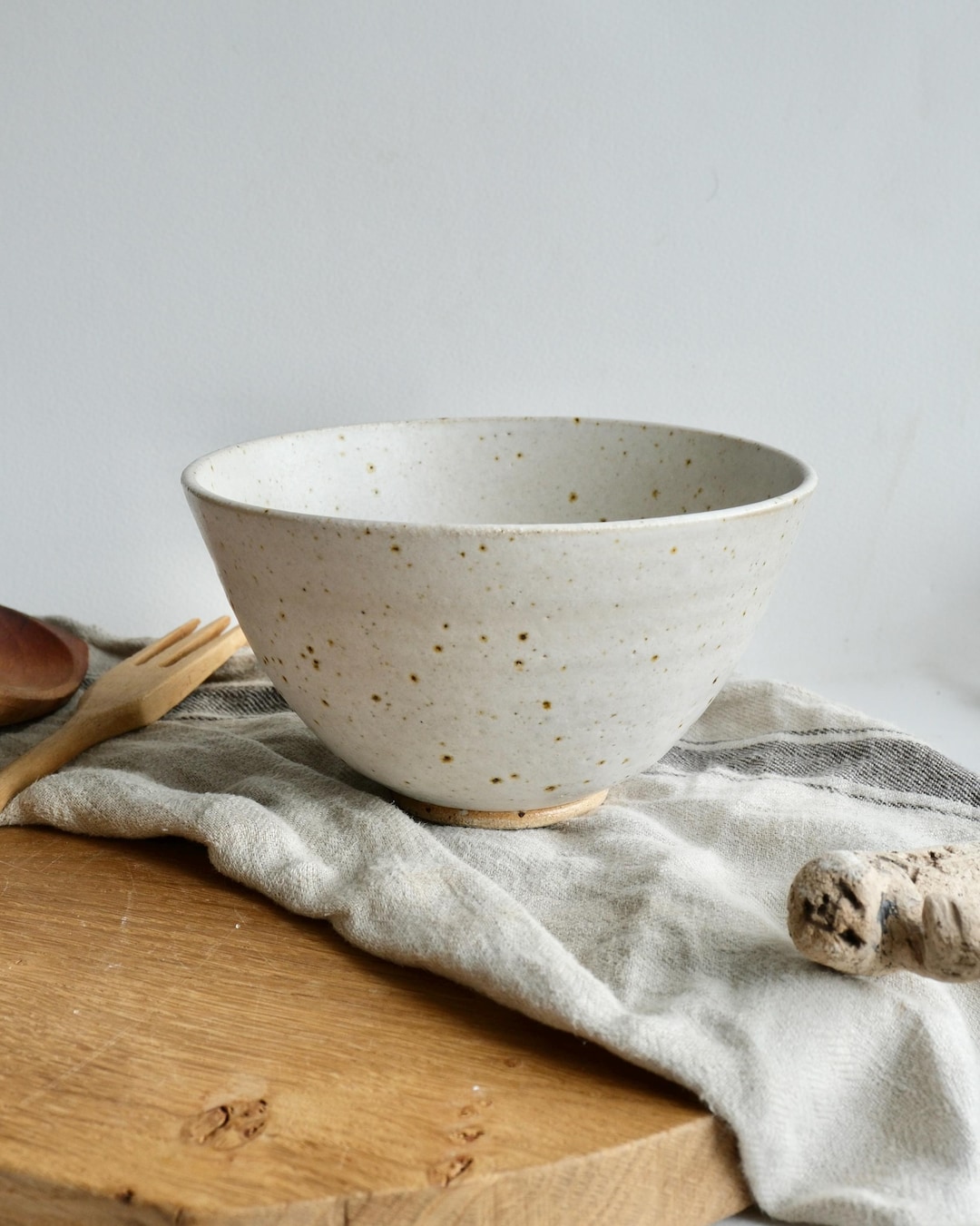Handmade Ceramic Everyday Bowl / Natural White Speckled Glaze / Wheel ...