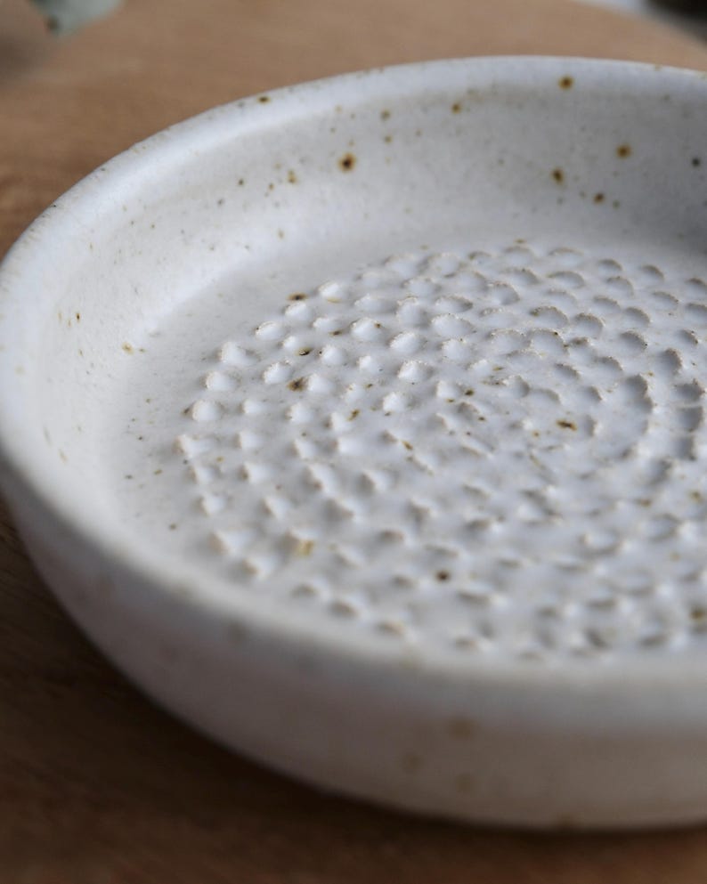 Handmade Ceramic Garlic Grater Dish / Natural White Speckled Glaze ...