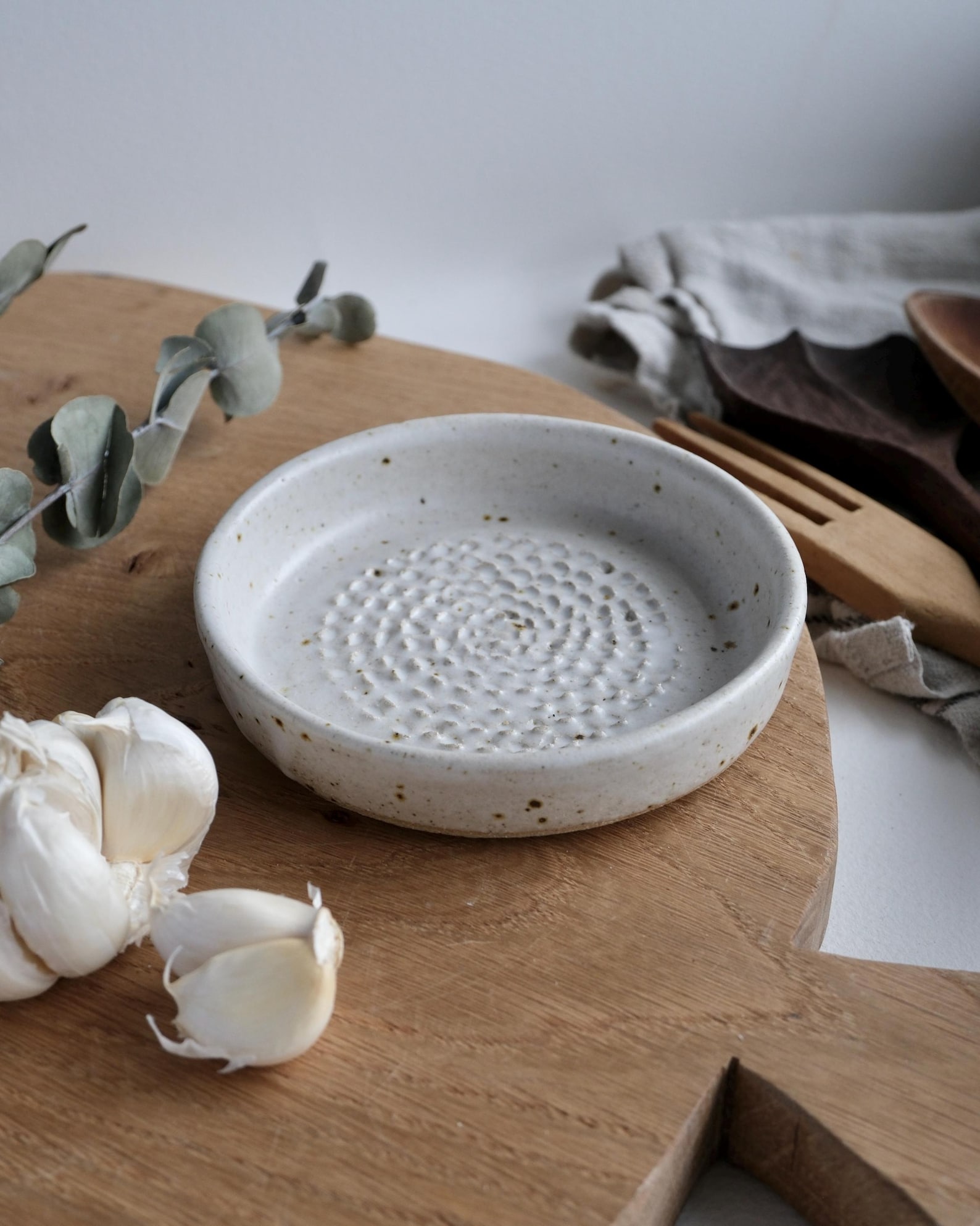Handmade Ceramic Garlic Grater Dish / Natural White Speckled Glaze ...