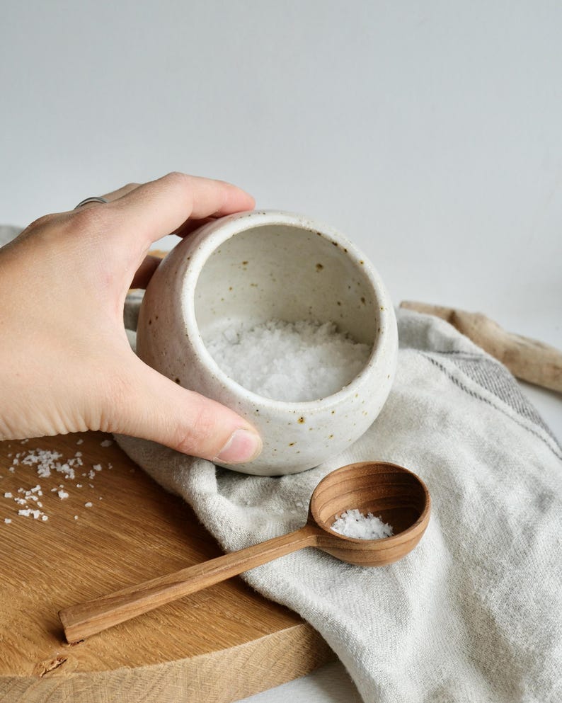 Handmade Ceramic Salt Cellar / Natural White Speckled Glaze / Wheel ...