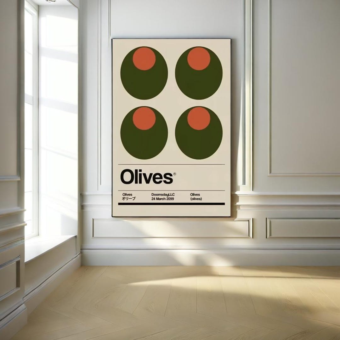 Retro Olive Poster Art – Minimalist Olive Print – Vintage Green and ...