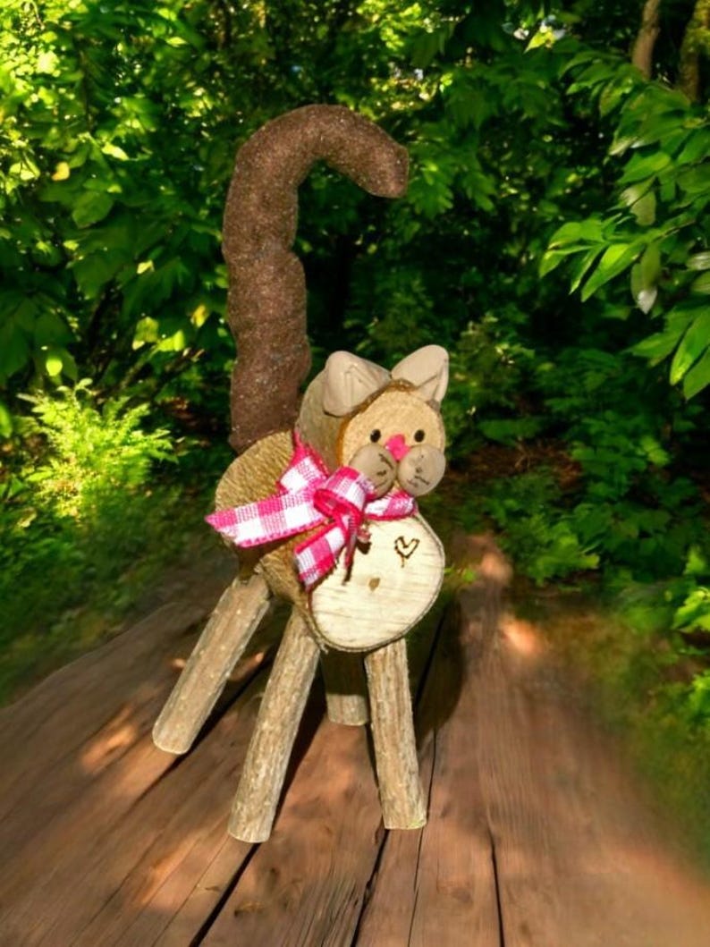 Handmade Natural Wood Cat Sculpture: Rustic Home Decor - Etsy
