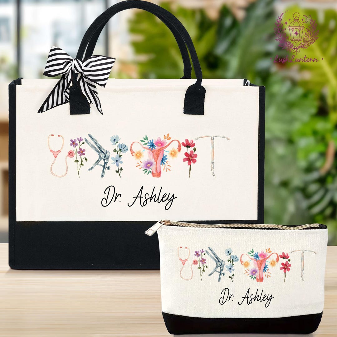 Personalized Floral OBGYN Tote Bag, OBGYN Gift, Custom Doctor Tote Bag ...