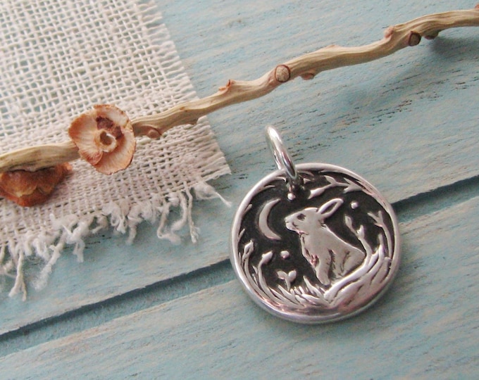Personalized Fine Silver Rabbit Pendant Near and Far Hares | Etsy