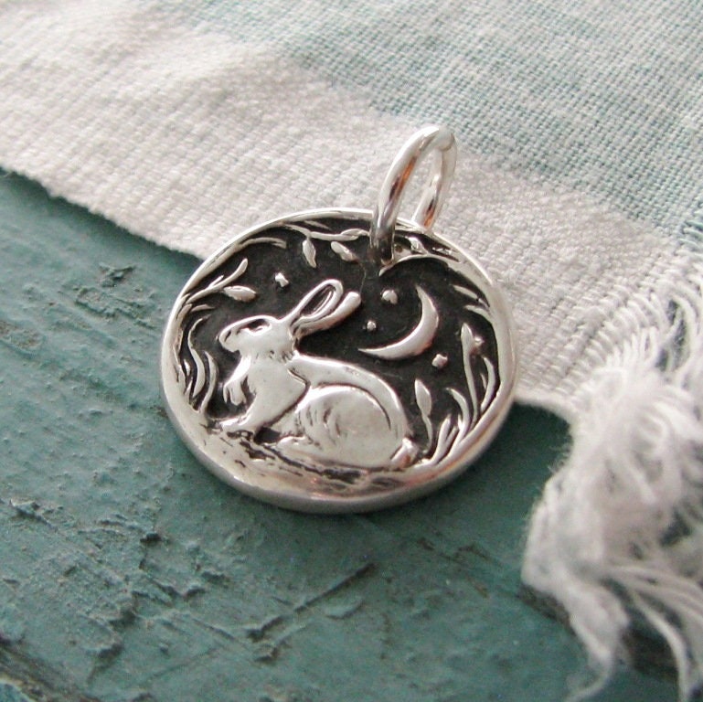 Personalized Fine Silver Rabbit Pendant Listen to the Moon - Etsy