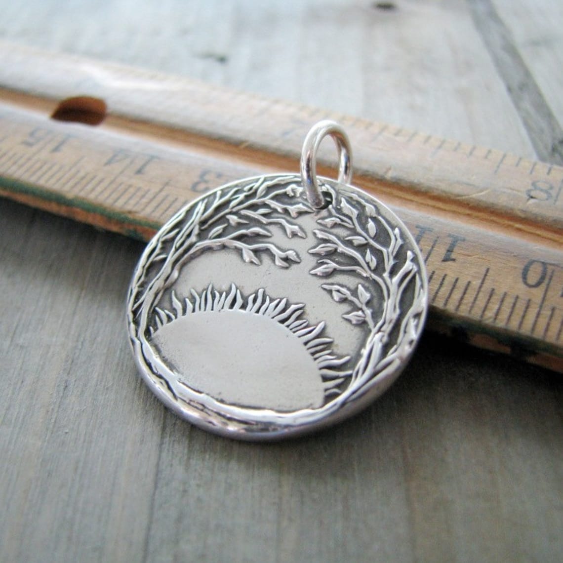 Forest Sunrise, Personalized Fine Silver Pendant, Handmade in Recycled ...