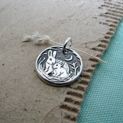 Wonder Personalized Fine Silver Rabbit and Flowers Pendant - Etsy