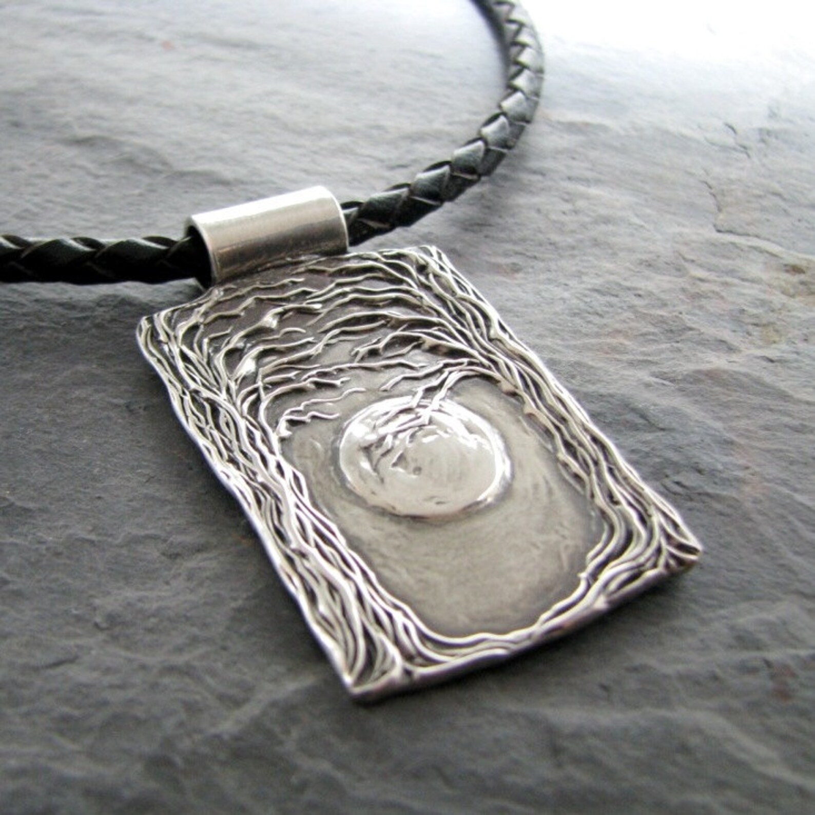 Artisan Fine Silver Personalized Pendant Moon and Trees - Etsy
