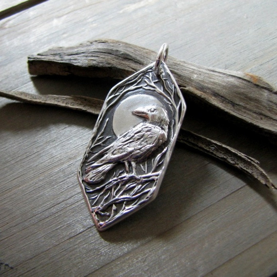 Night Watch Personalized Fine Silver Raven Pendant Handmade - Etsy