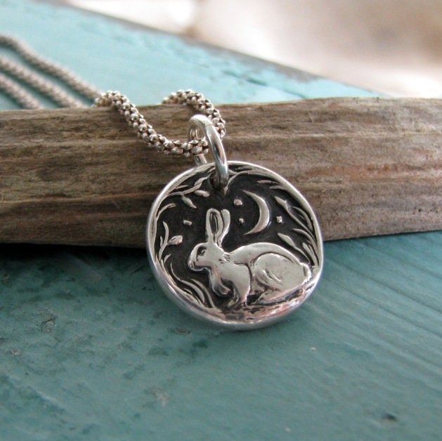 Personalized Fine Silver Rabbit Pendant Listen to the Moon - Etsy