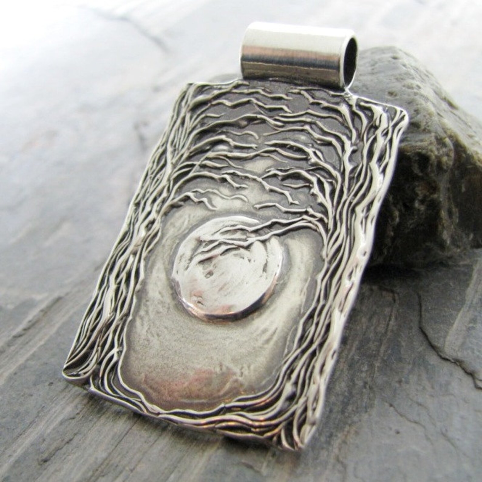 Artisan Fine Silver Personalized Pendant Moon and Trees - Etsy